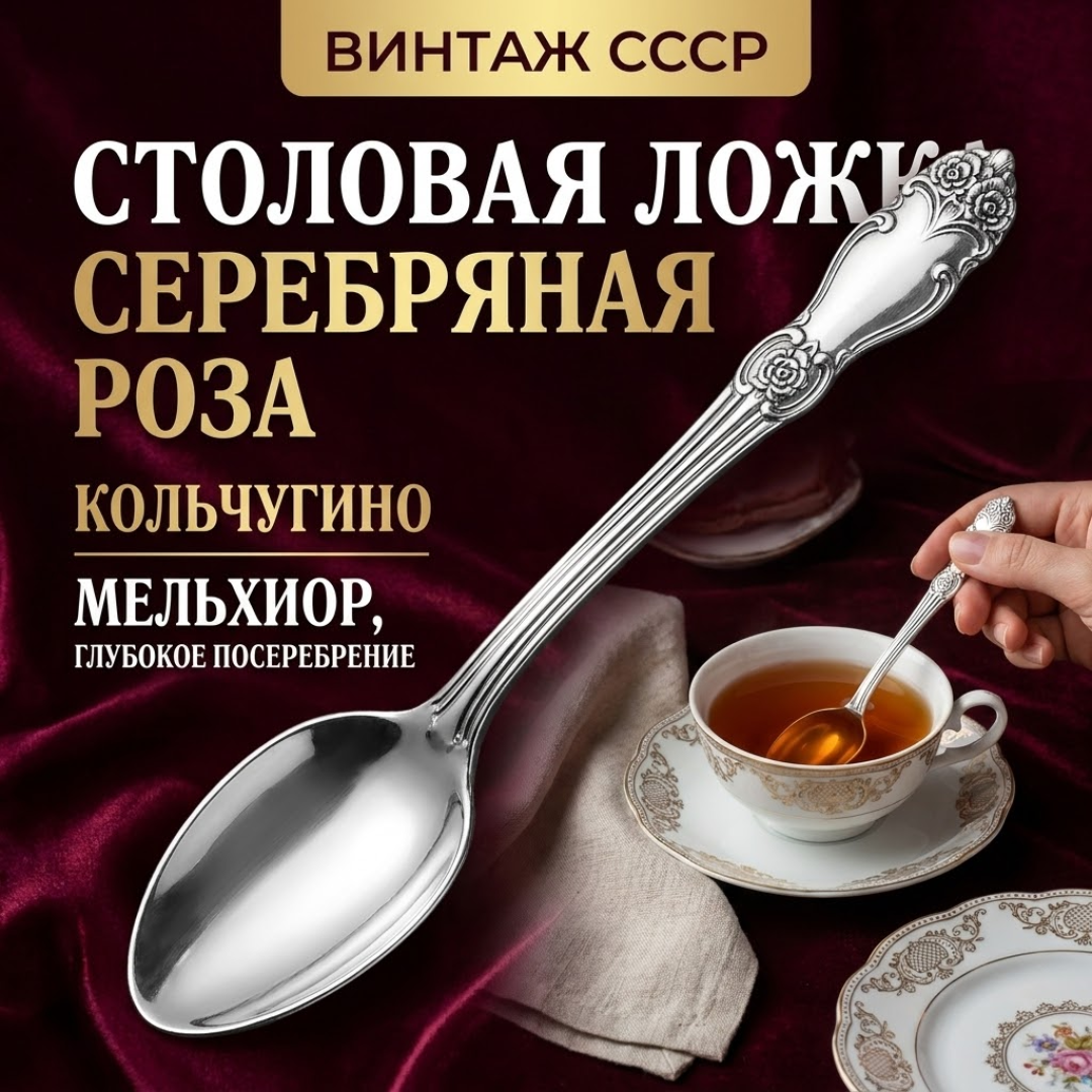 Винтажная столовая ложка Серебряная роза, Кольчугино, мельхиор. СССР