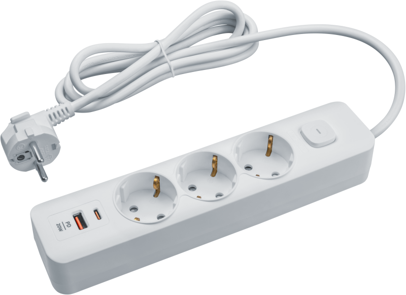 Удлинитель 3х3м с заземл. 16А IP20 95 688 NPE-USB06-03-300-ESC-3X1-PD20W USB-C + USB-A с выкл.бел. NAVIGATOR 95688