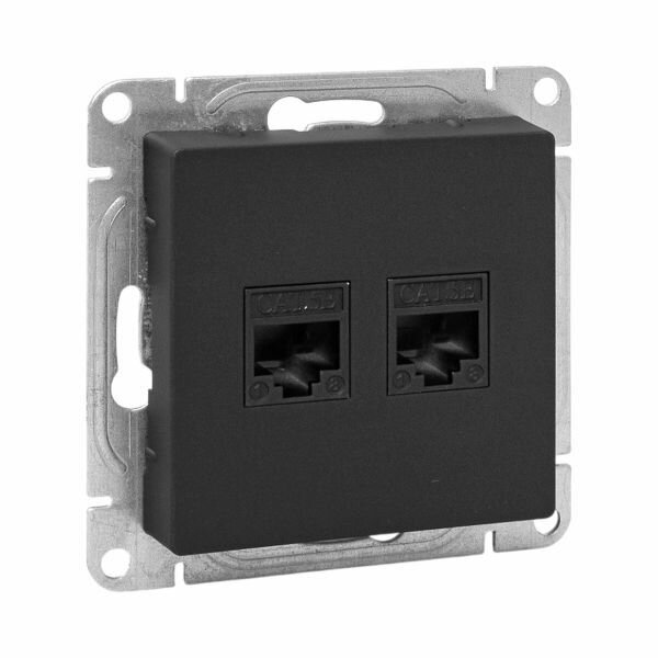 Розетка компьютерная 2-м СП Эпика RJ45 кат.5 механизм черн. EKF UP1-SOB-2RJ45-5