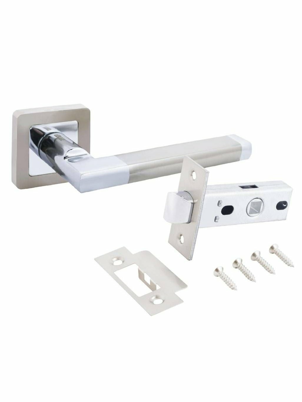 Комплект дверных ручек Аллюр венсан SN/CP+L45-8 SN (2682/S45) из алюминиевого сплава, цвет матовый никель и хром, 2 шт.