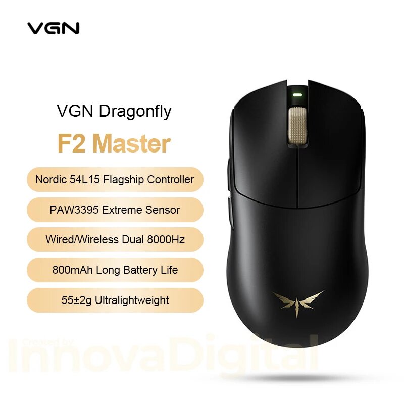 Беспроводная Игровая Мышь VGN Dragonfly F2 Pro Max Ultra С Сенсорами PAW3395/PAW3950, 8K, Сверхлегкая, Трехрежимная, Bluetooth