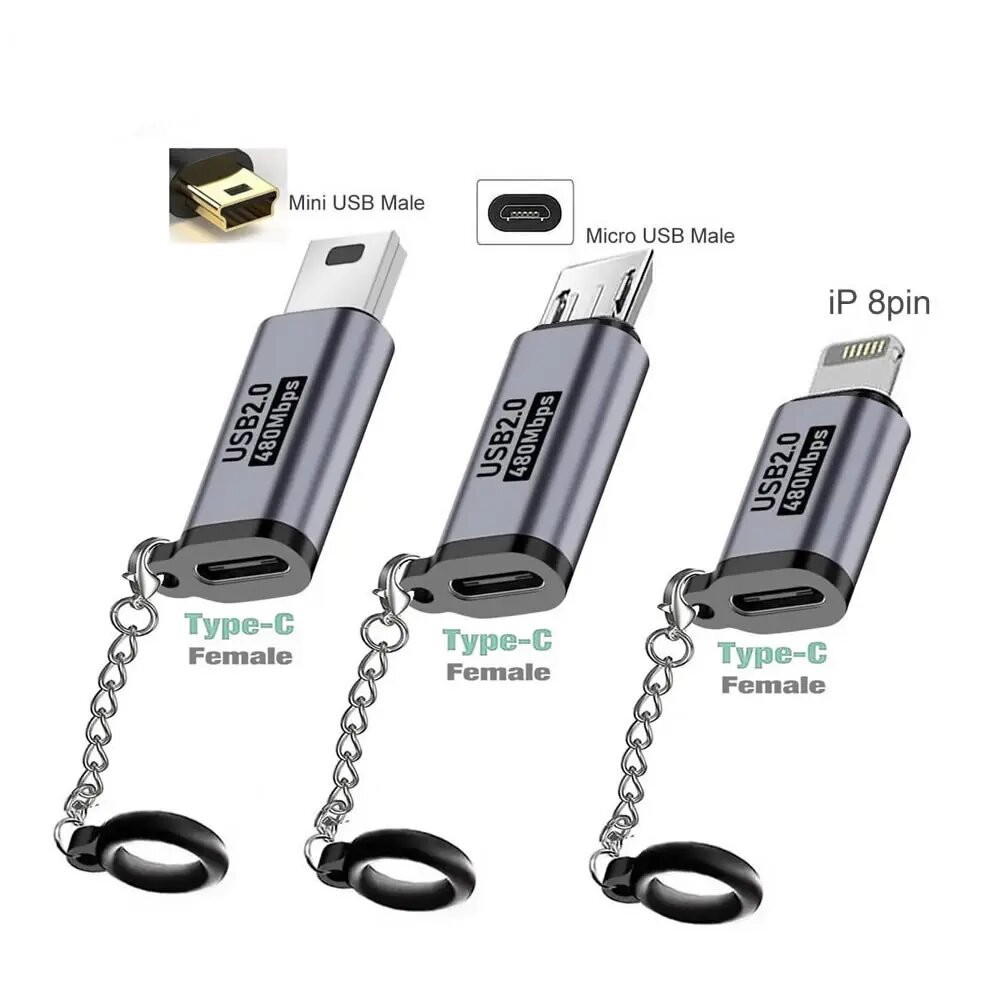 Адаптер USB-C типа C «мама» на микро/мини-USB для iPhone 14 13 Xiaomi Samsung, адаптер для зарядного устройства Lightning «папа» — фото 1