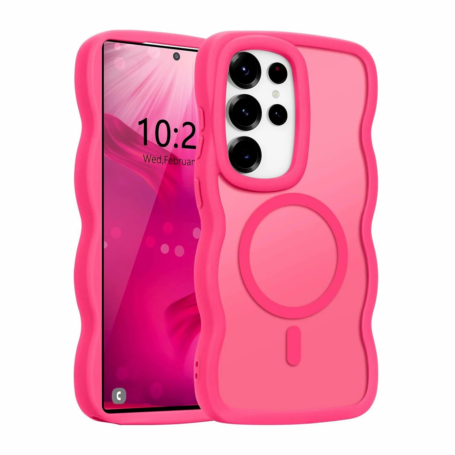 Роскошный матовый чехол с волнистой рамкой для Samsung Galaxy S26 S25 Розовый, Red, For Samsung S26