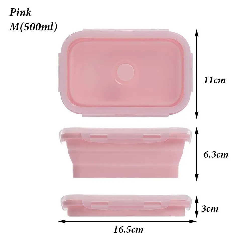 Складной ланч-бокс из силикона 350/500/800 мл Розовый, pink-500ml(M)