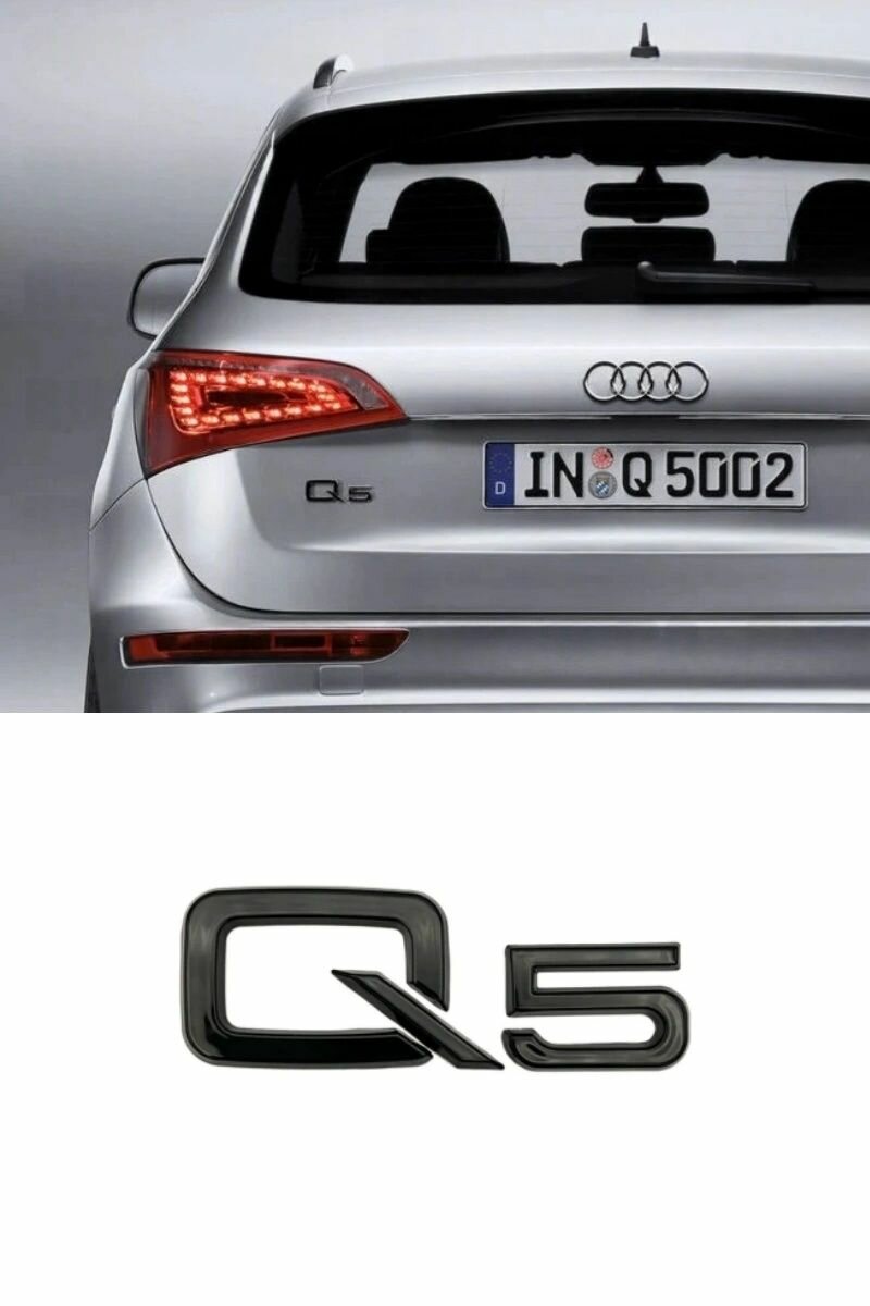 Эмблема буквенная для багажника Audi Q5, 3D шильдик, хром или черный глянец