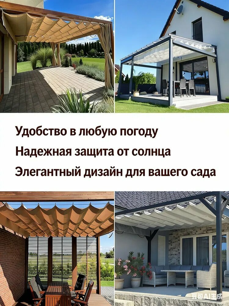 Солнцезащитная штора для перголы, выдвижная