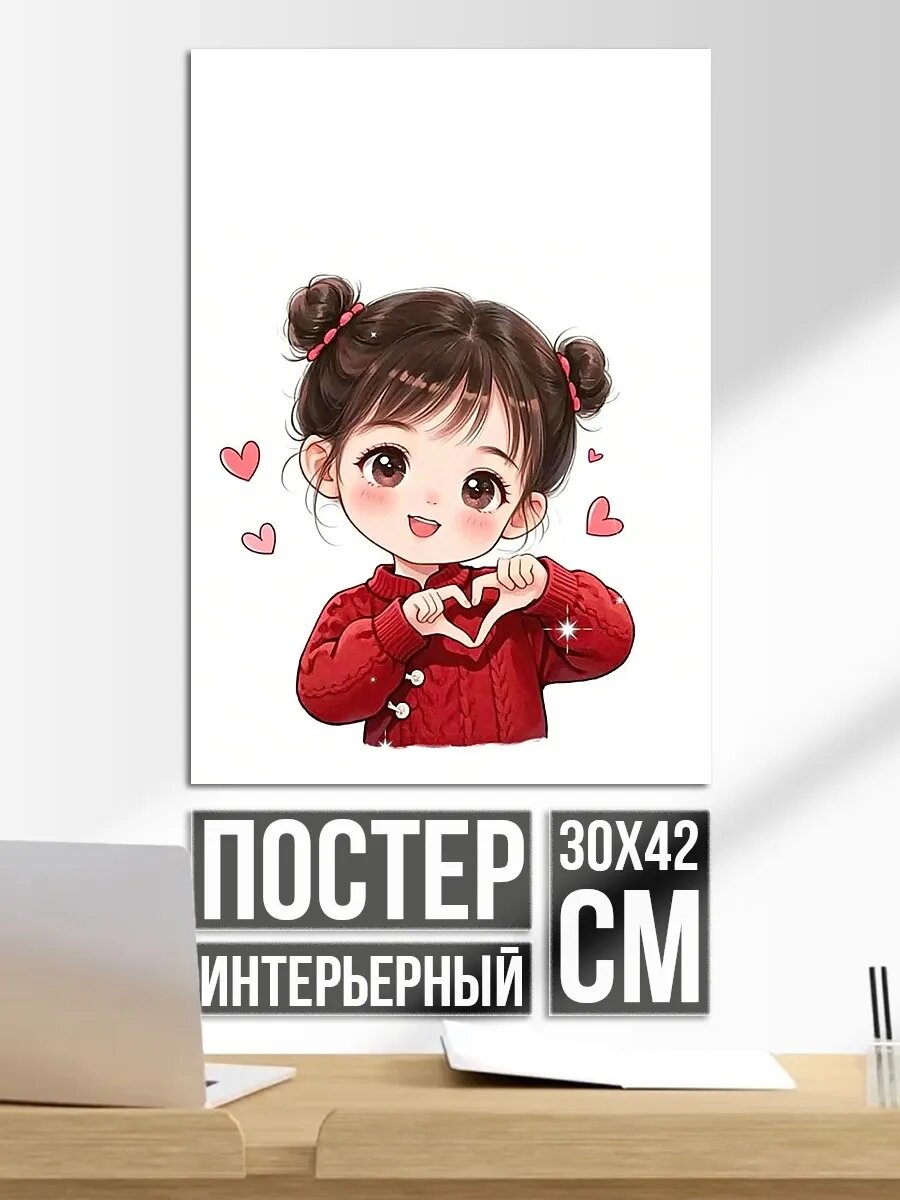 Плакат постер Девочка с сердечком
