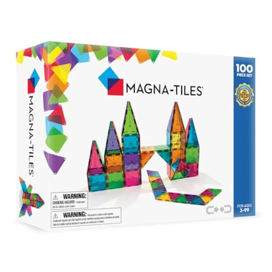 MAGNA-TILES Classic Конструктор магнитный 100-ти кусочный для образовательной игры, материал ABS пластик, яркие цвета, сильный неод