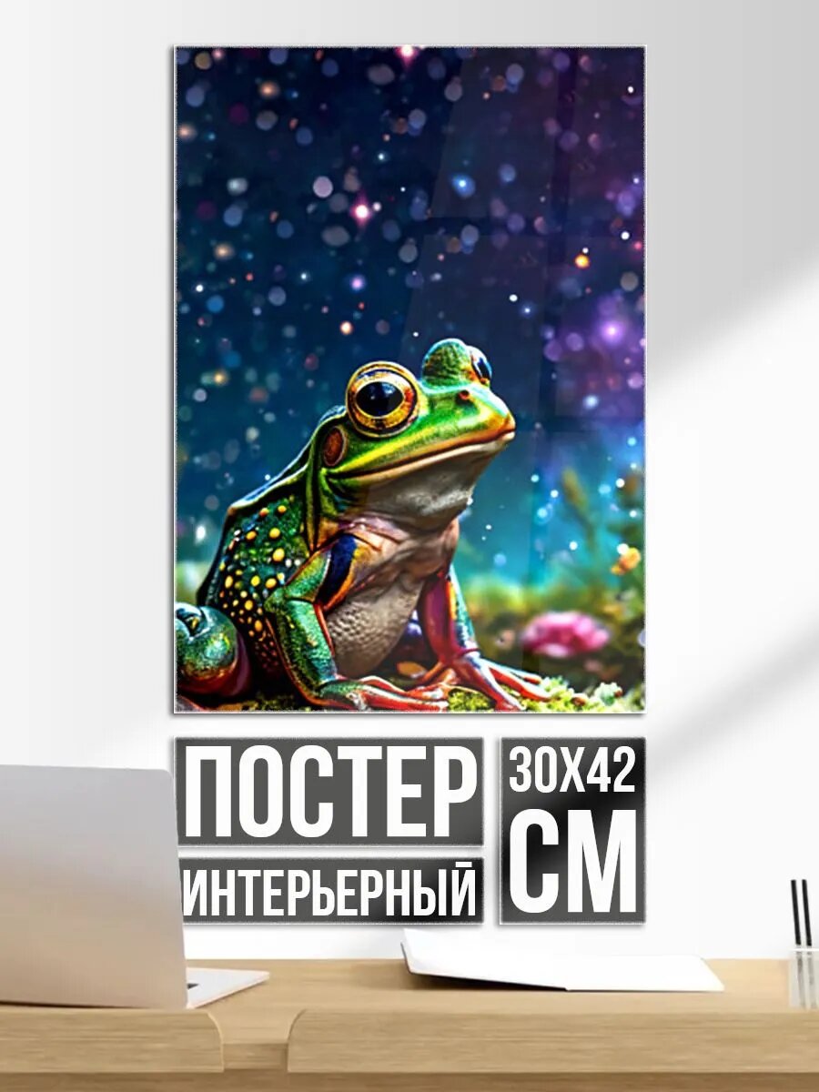 Постер на стену Лягушка и космическое небо