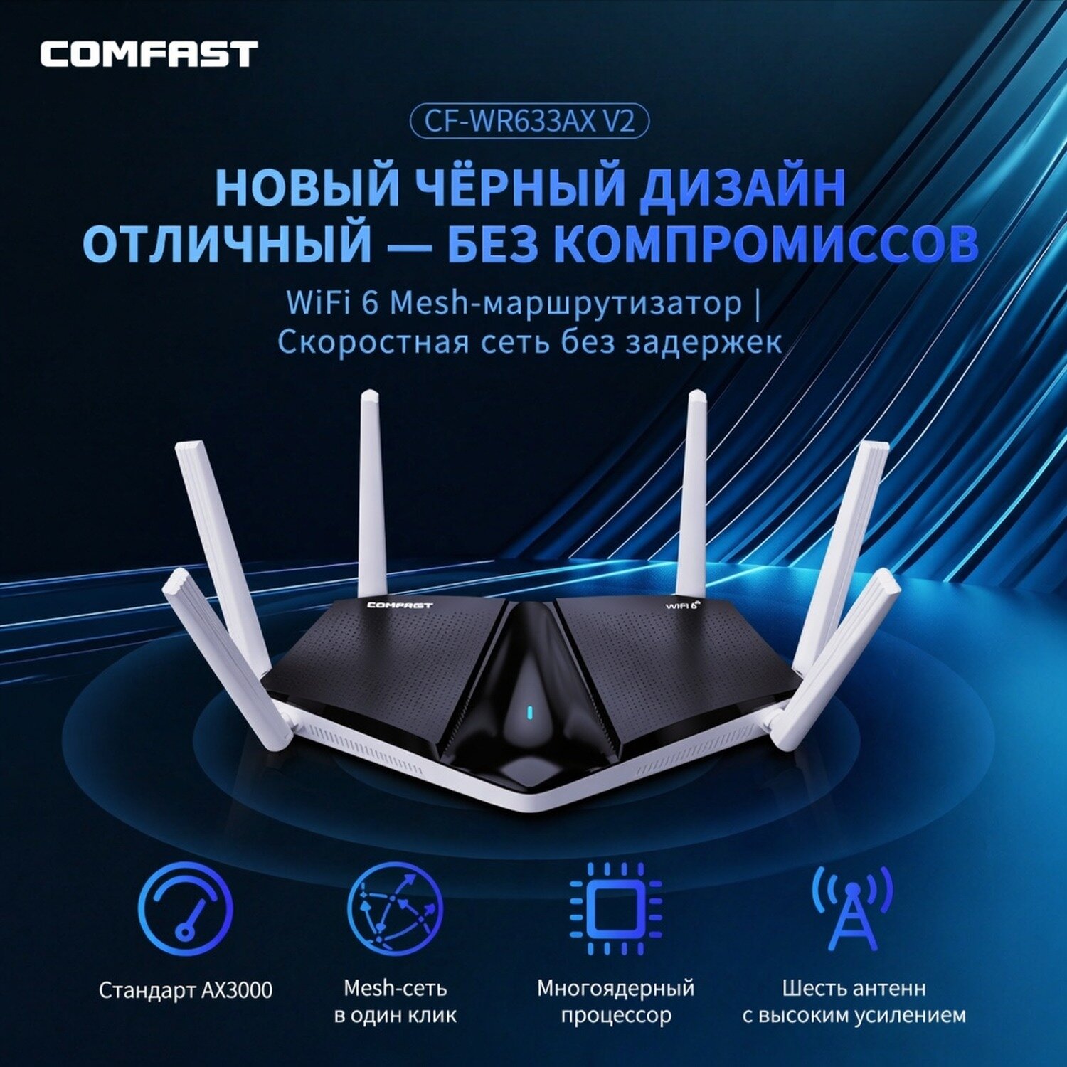 COMFAST CF-WR633AX V2 AX3000 WiFi6 Полный гигабитный 5-портовый сетевой домашний маршрутизатор