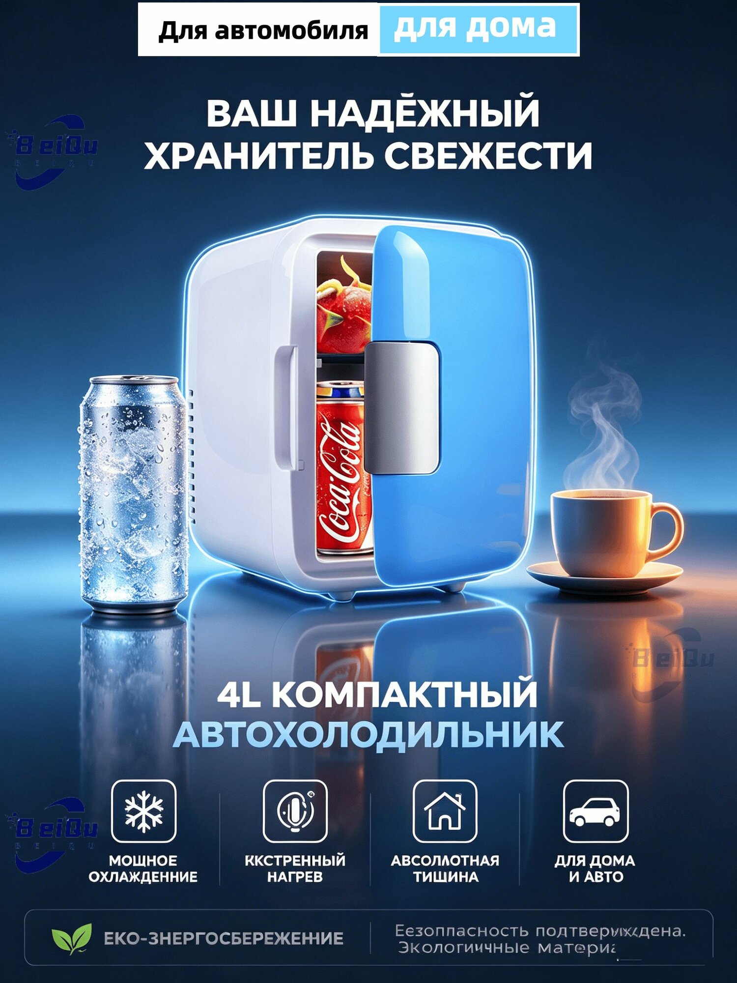 Автомобильный мини-холодильник 12В 4л, охлаждение и нагрев, для авто и дома, белый