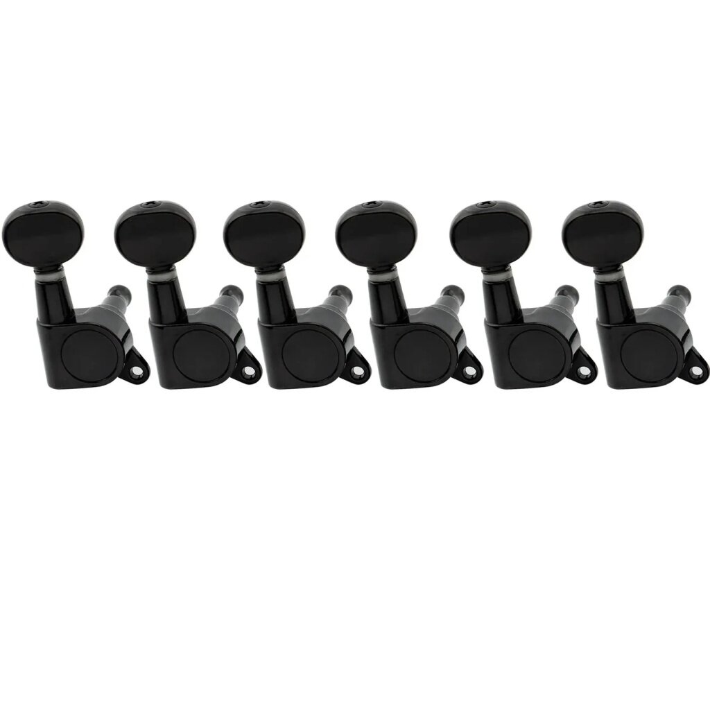 Колки для гитары 6 в линию, правые (реверс), черные, Musiclily MX1347BK-6