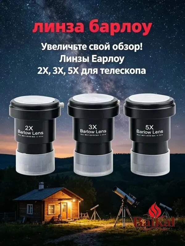 Линза Барлоу Datyson 2X/3X/5X с Т-адаптером 1,25" для телескопов и астрофотографии