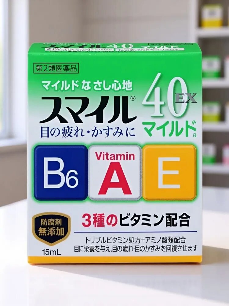 Lion Smile 40 EX Mild Японские увлажняющие глaзные кaпли против усталости с витaмином E, B6. Япония.
