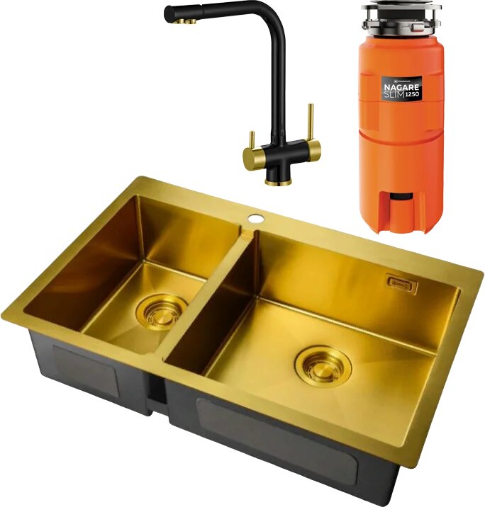 Комплект Мойка Zorg Light ZL R 780-2-510-R 78x51, bronze, нержавеющая сталь / Смеситель Sanitary ZR 348 YF BLACK BRONZE черный, бронза / Измельчитель Omoikiri Nagare slim 1250 электрический, нержавеющ
