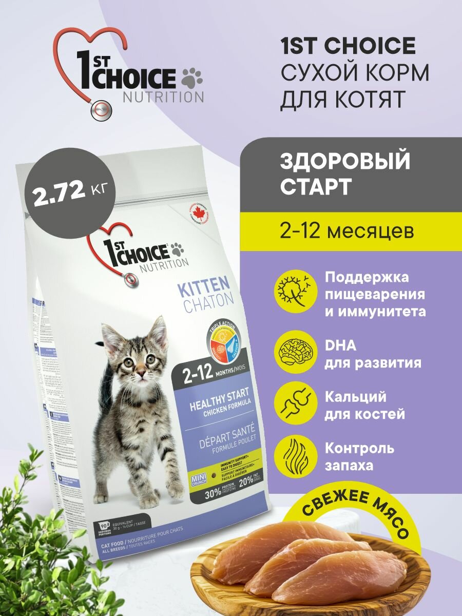 Корм для котят сухой 1st Choice Здоровый старт на курице, 2.72кг