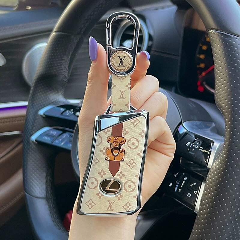 Чехол для ключа Lexus с слоновой костью цветочным узором и металлической застежкой, роскошная кожаная текстура для