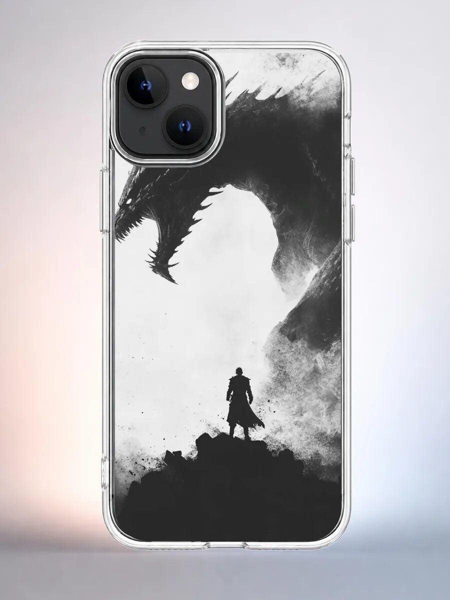 Чехол iPhone 13 воин и дракон силиконовый прозрачный