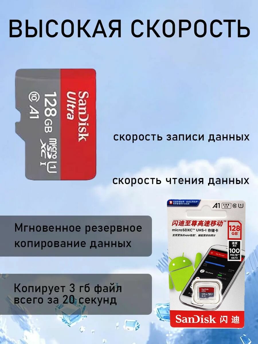 San Disk128 ГБ Карта памяти microSD — фото 1