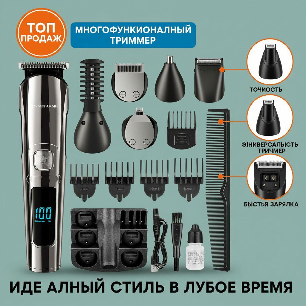 Триммер-бритва для бороды и волос DYKEMANN BARTHAARE GR-24