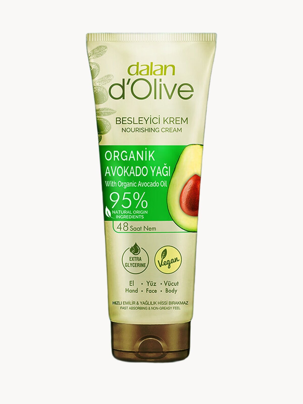 Dalan d'Olive Натуральный турецкий крем для рук, лица и тела Питательный с маслом Авокадо и маслом Оливы, 250 мл