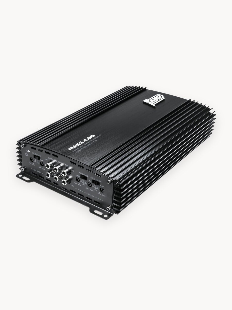 Автомобильный усилитель AMP MASS 4.80, 80Вт, 4 канала, мостовой режим, Bass Boost