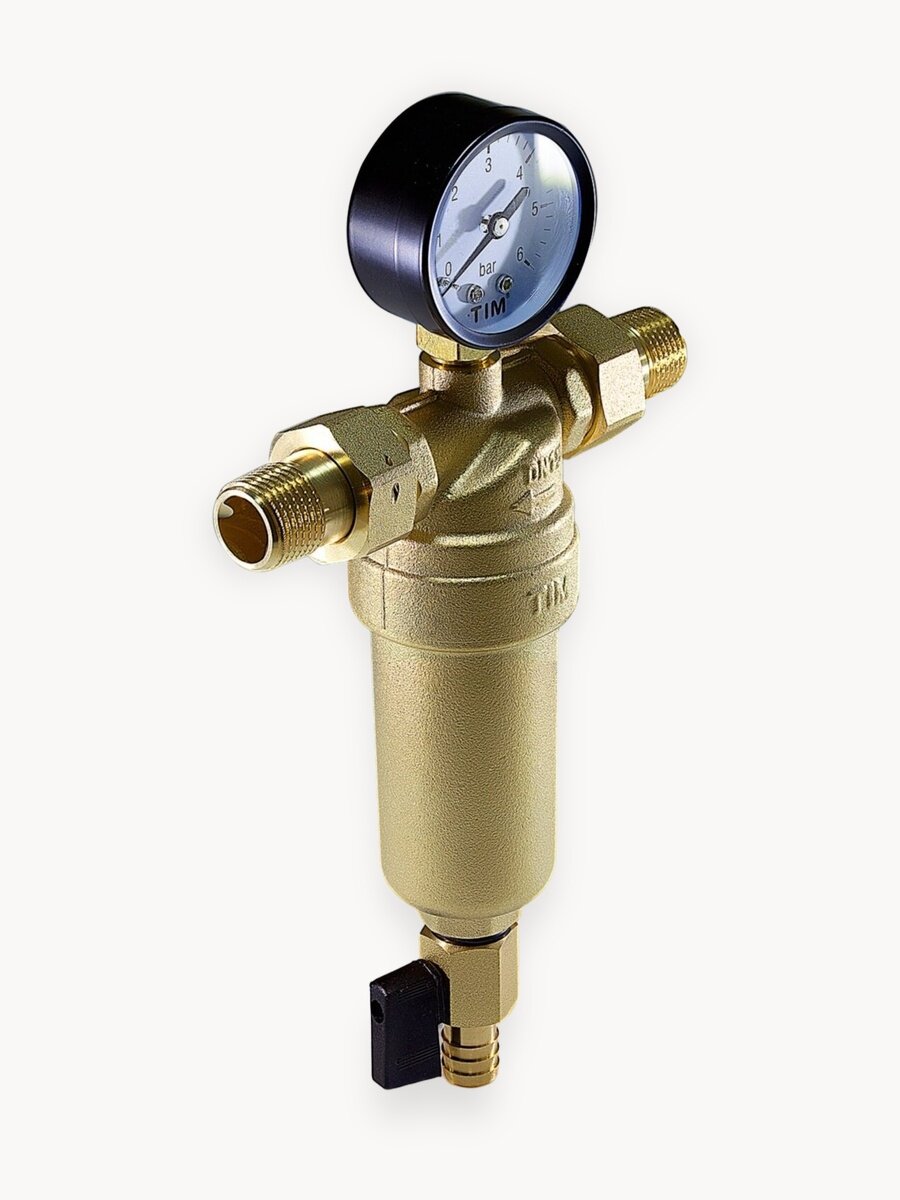 Фильтр промывной 3/4' с манометром, металлический корпус TIM JH-2001Y2