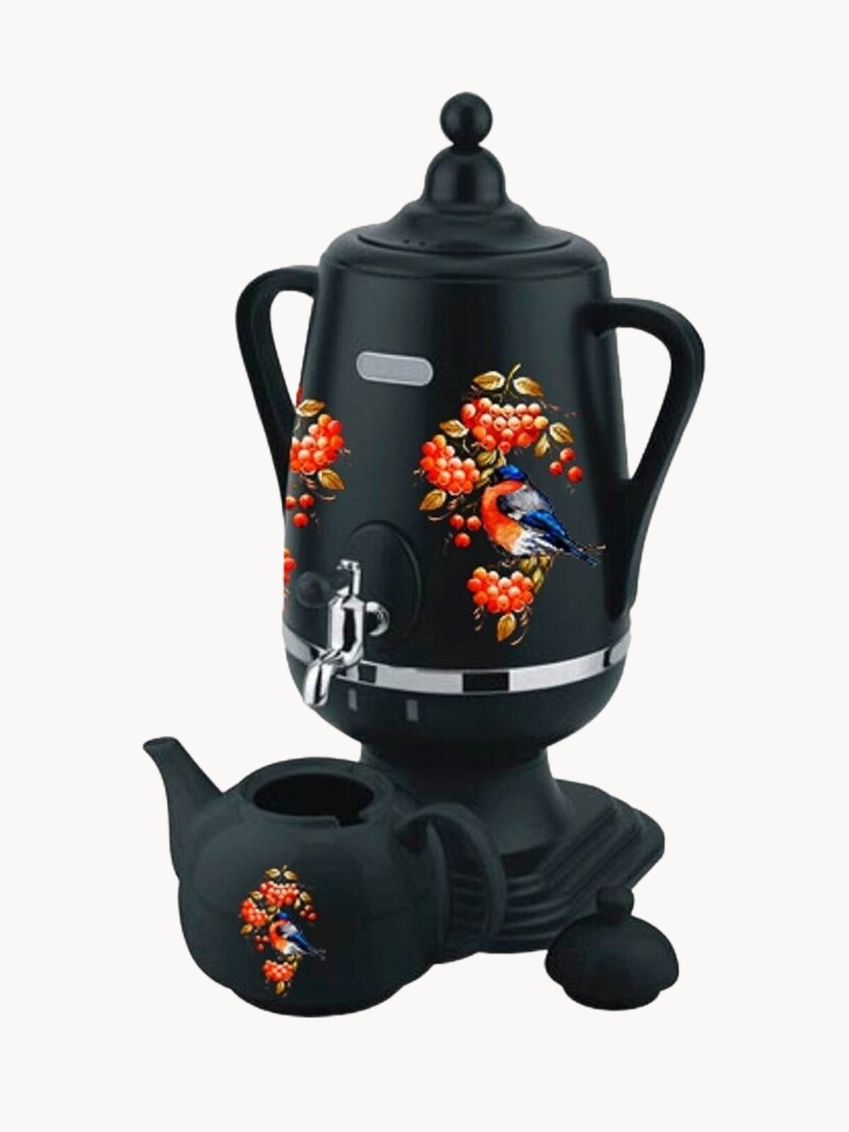 Самовар эл. пластик добрыня DO-432 черный 'Снегирь на чёрном'