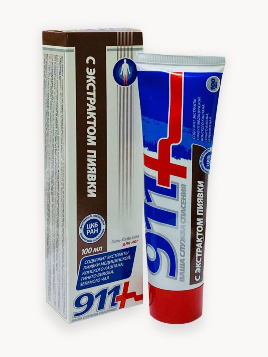 911: с экстрактом пиявки, гель-бальзам для ног, 100 мл, Твинс Тэк АО