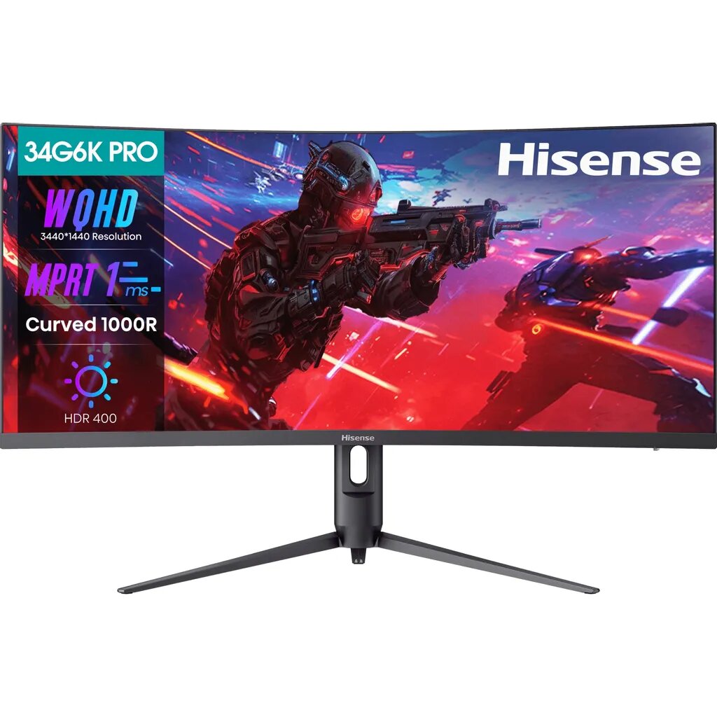 34" Монитор Hisense 34G6K-PRO, 3440x1440, VA, 180Гц, 2хHDMI, 1хDP, изогнутый, черный