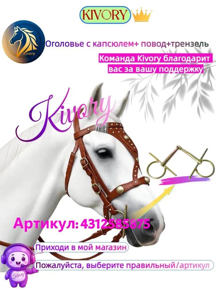 Набор для лошади: уздечка и поводья, с H-образным трензелем, комфортный комплект верховой езды и тренировки, коричневый цвет.
