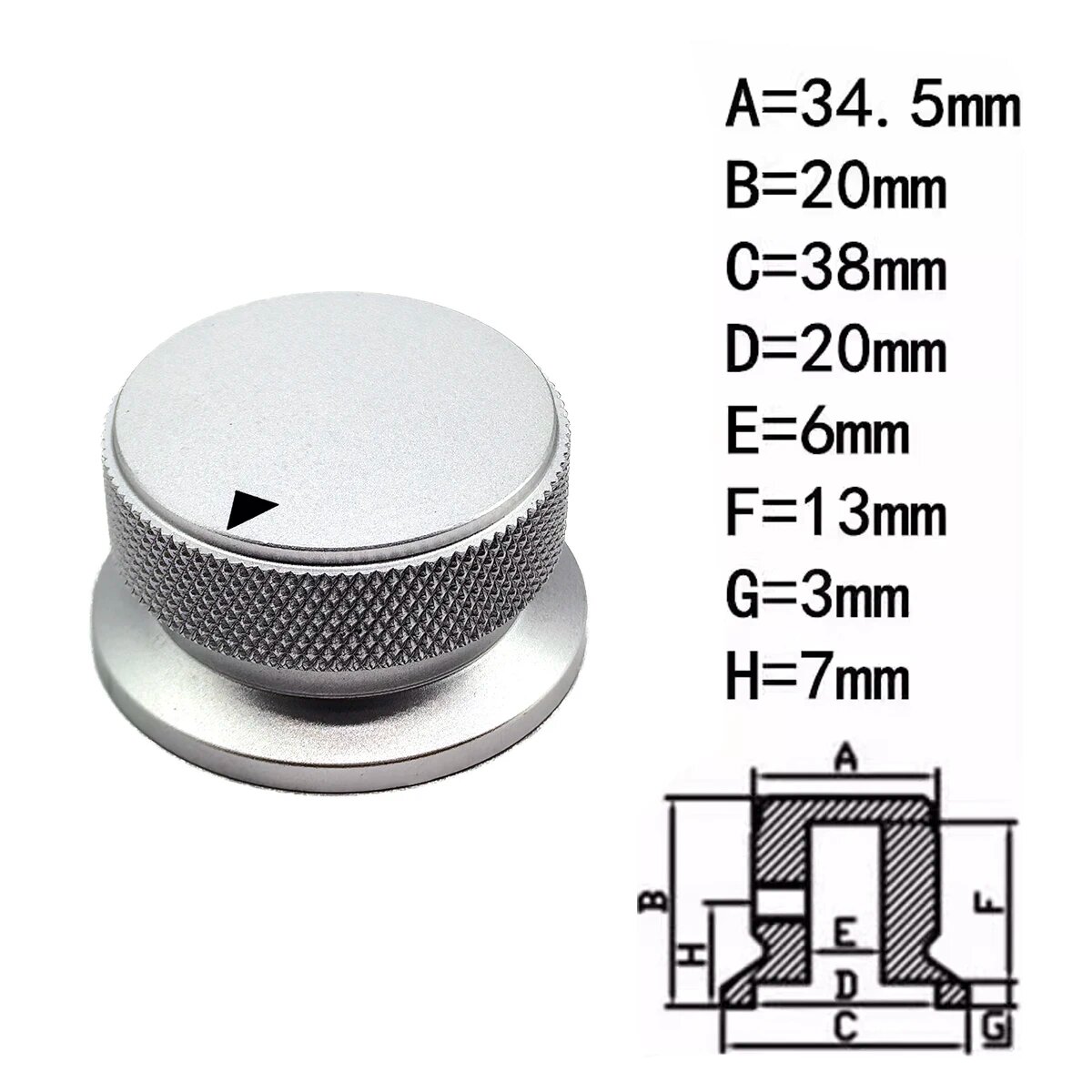 Ручка регулировки громкости для электроплиты/духовки 38x20mm Silver