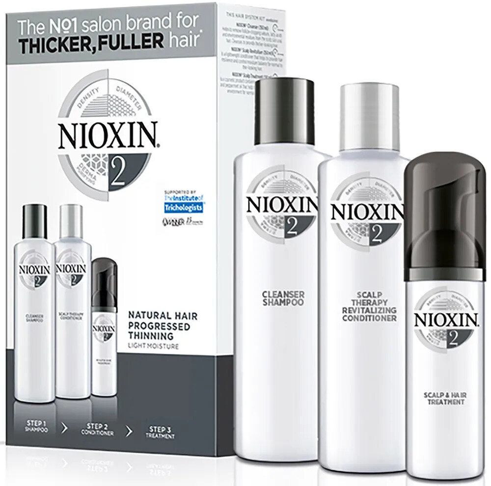 NIOXIN Набор для редеющих тонких волос, (Шампунь 150 + Кондиционер 150 + Маска 40), Система 2