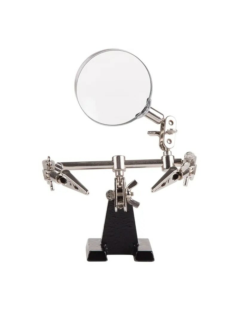 Держатель Третья рука для пайки с лупой, металлический, с фиксаторами