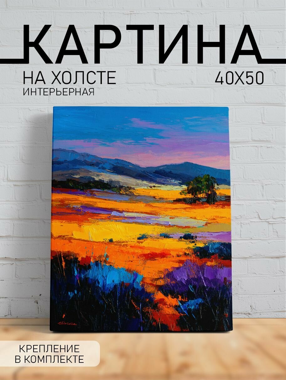 Картина на стену для интерьера на холсте с подрамником "Живописный вид. Природа. Поле", 40х50 см