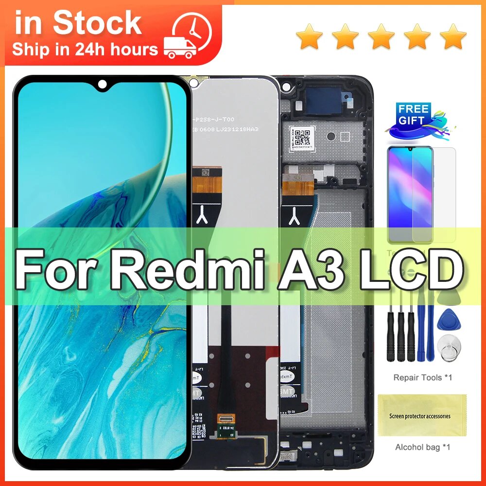 Протестированный дисплей A3 с рамкой для Xiaomi Redmi A3, ЖК-дисплей, сенсорный экран, дигитайзер в сборе, замена