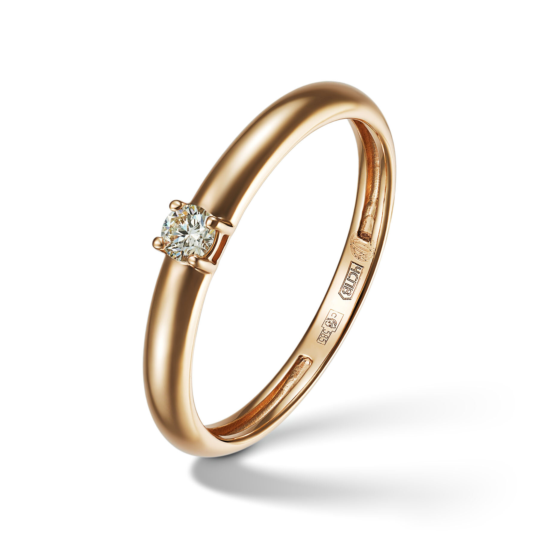 Кольцо помолвочное, красное золото, 585 проба, муассанит