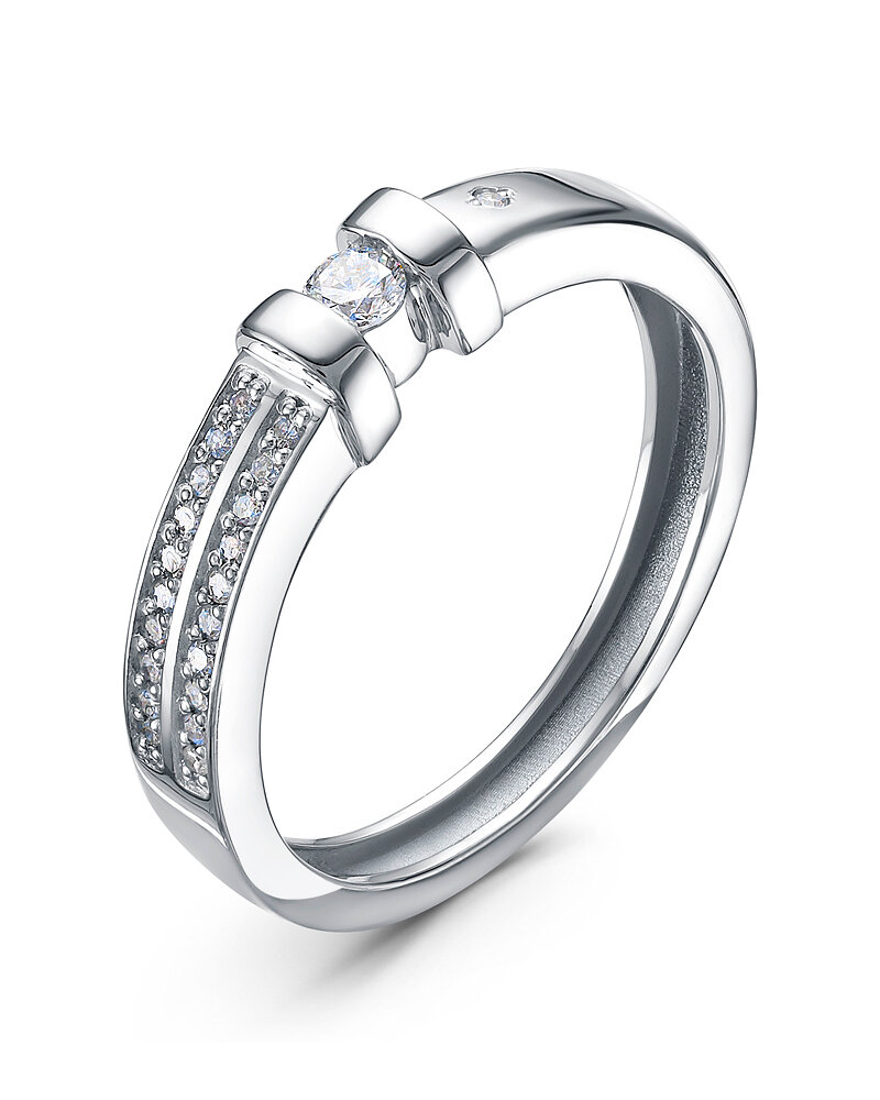 Кольцо на фалангу, серебро, 925 проба, родирование, фианит