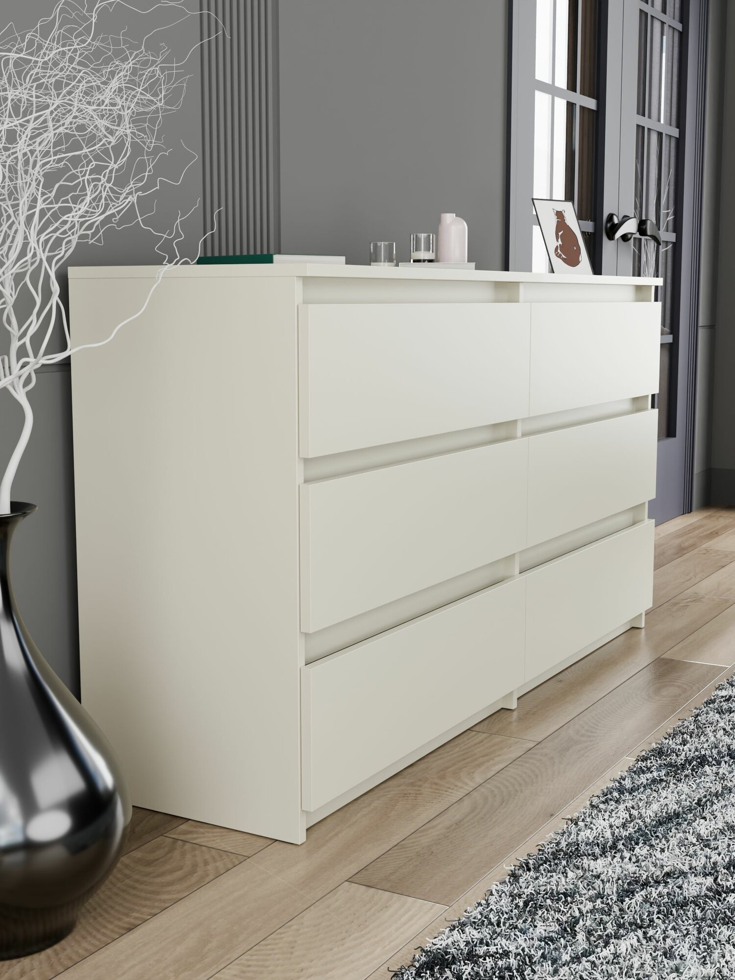 Комод для белья и одежды орлан 6 ящиков, 140х76.4х40 см, бежевый кашемир