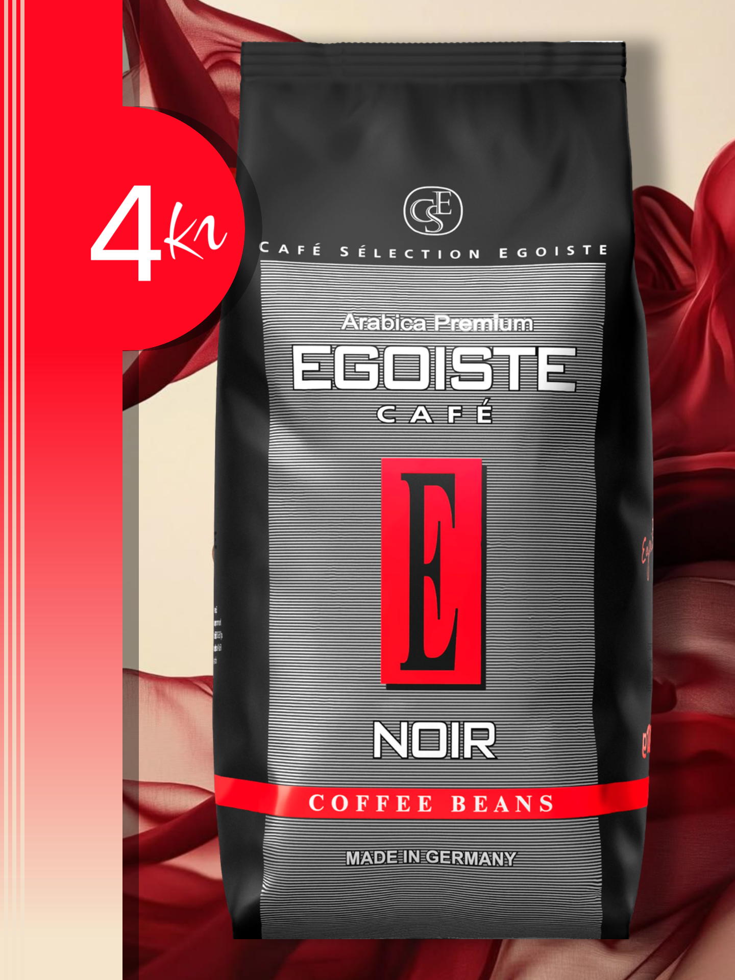 Кофе в зернах EGOISTE Noir, 1 кг, 4 шт, премиальный зерновой кофе средней обжарки, ароматный и насыщенный вкус, арабика