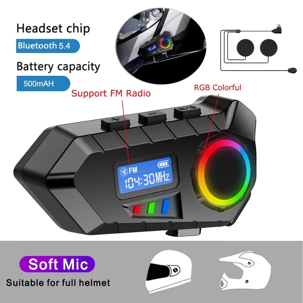 Мотогарнитура Bluetooth 5.4, FM-радио, RGB, 500mAh, Y30 Soft Mic