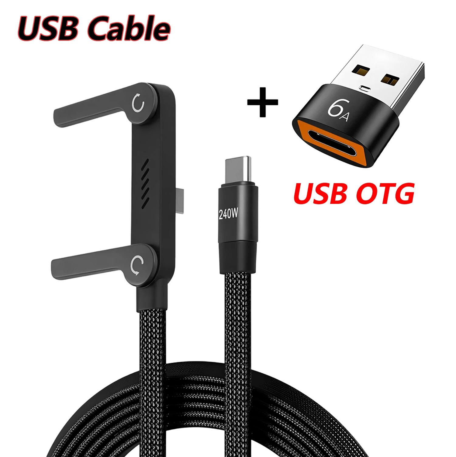 USB Type-C кабель с подставкой и USB OTG 6A