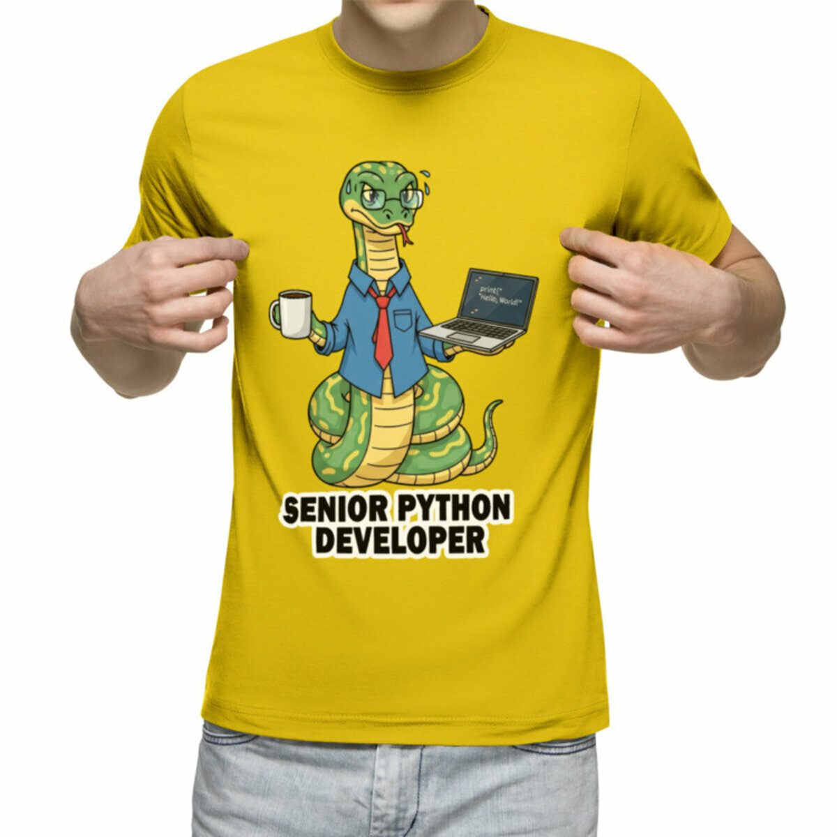 Мужская футболка «Senior Python Developer. Питон программист» (желтый, S)
