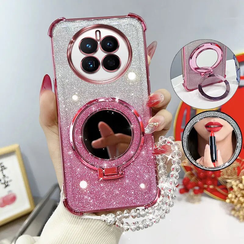 Противоударный Чехол Glitter Diamond Corner Для Huawei Mate 50E/50 Розовый, Pink, Mate 50 Pro