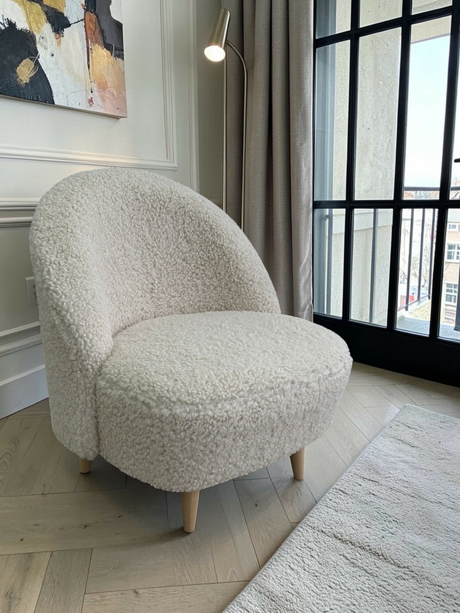 Кресло Bonfico Бари, искусственный мех/барашек, скандинавское, кремовое, классическое