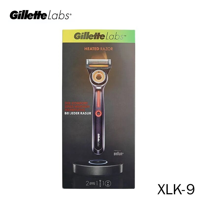 Gillette Labs Heated Razor - Электрическая бритва с подогревом, для сухого бритья, встроенный триммер, индукционная зарядка, цвет красный