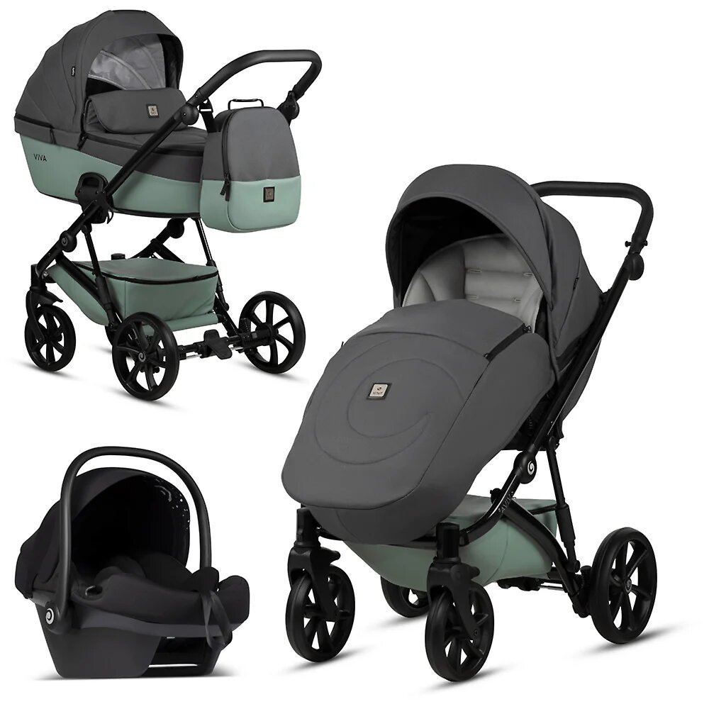 Детская коляска 3в1 Tutis Viva 5+, Elo Lux Edu Sky, цвет Sage (Серо-зелёный)