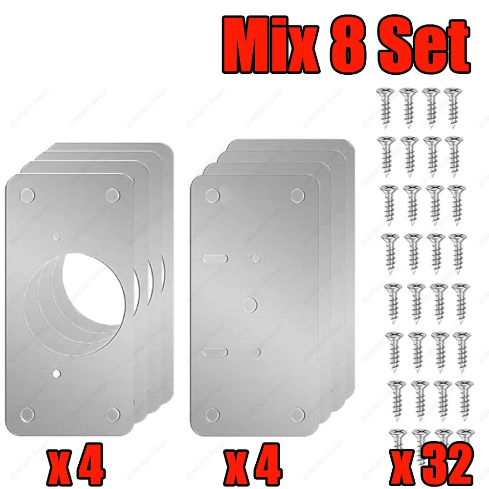Комплект крепежных пластин для петель, Mix-8Sets