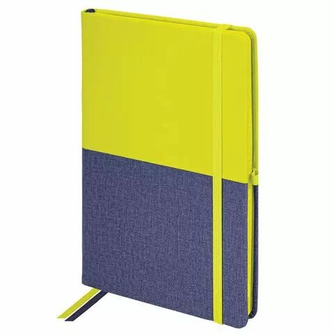 Блокнот А5 80л, (148х218 мм), под кожу с резинкой, клетка, желто/фиолетовый