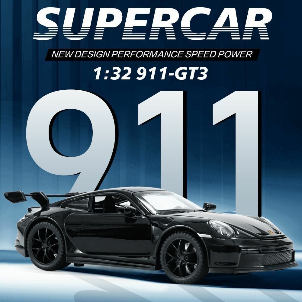Модель для литья металла 1/32 Porsche 911 GT3 RS Модель суперкара Детские автомобильные игрушки С звуком и светом